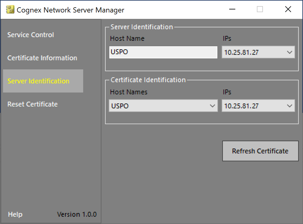 Server Identification Pane