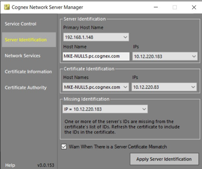 Server Identification Pane