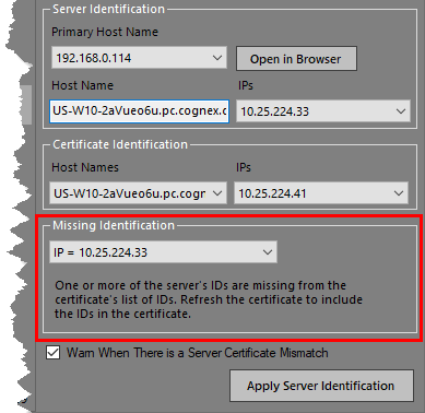 Server Identification Pane