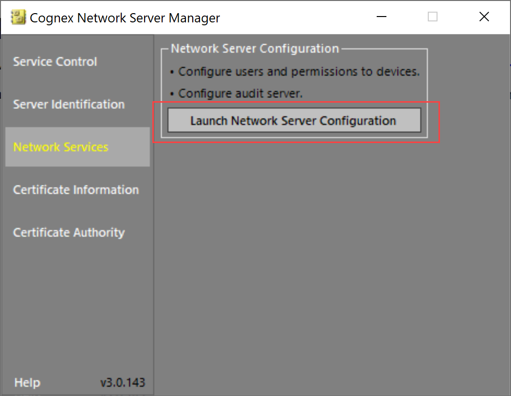 Configure the Cognex Network Server