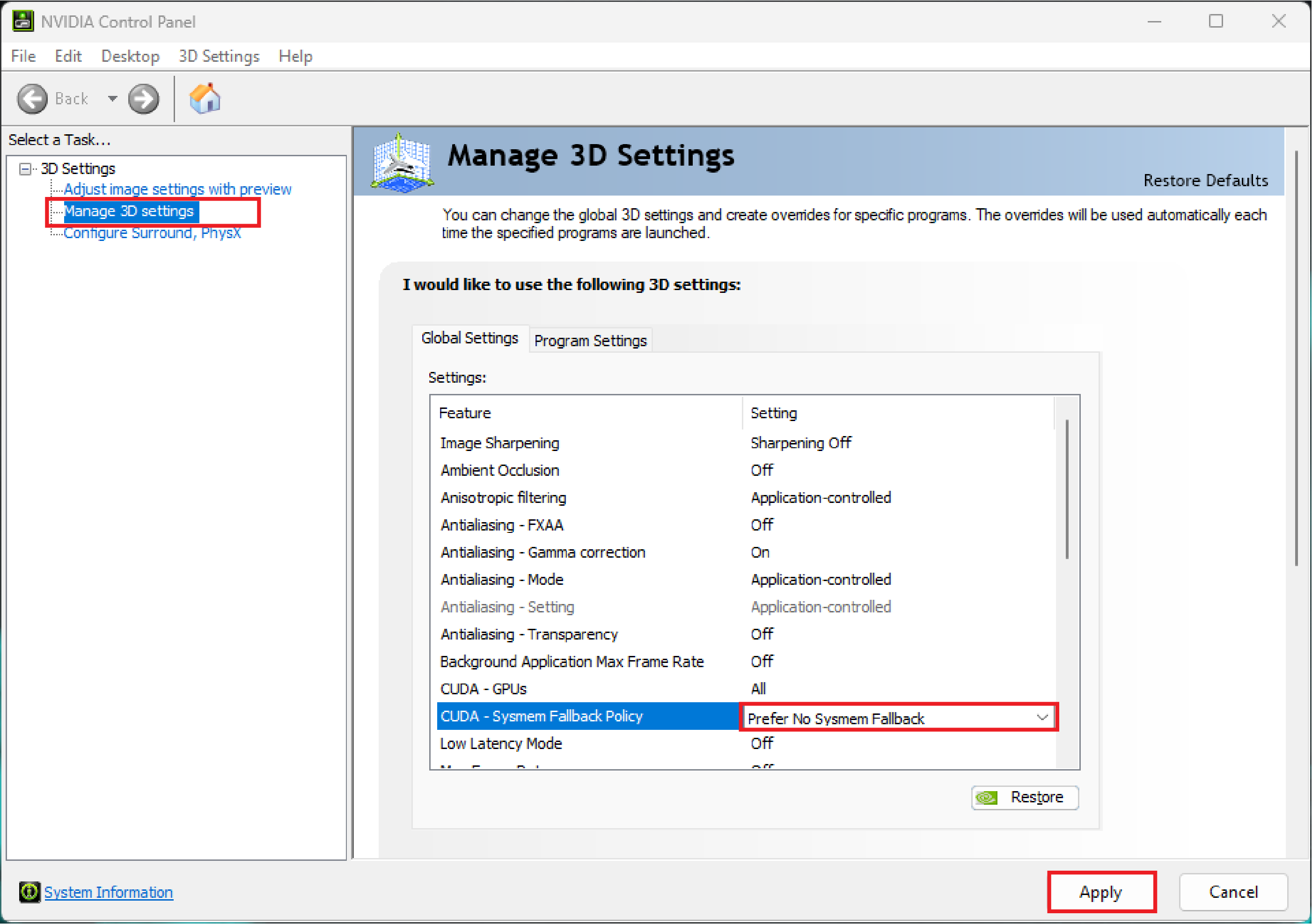 Disable Shared GPU Memory