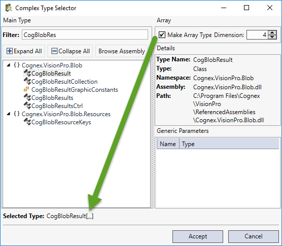Creating an Array with the Complex Type Selector Dialog