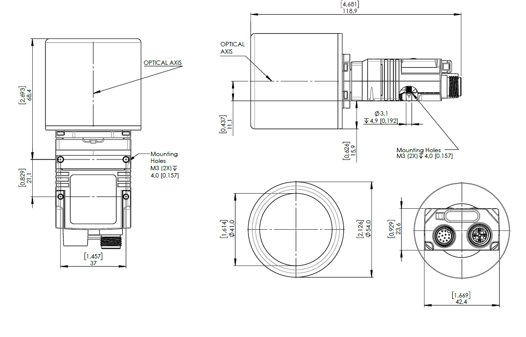 In-Sight 2800 Series with C-Mount Cover Straight Configuration